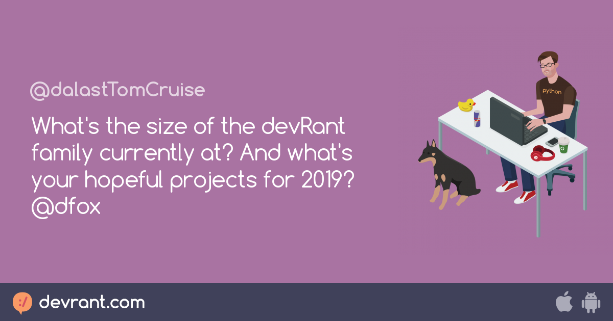 What's the size of the devRant family currently at? And what's your hopeful projects for 2019 ...