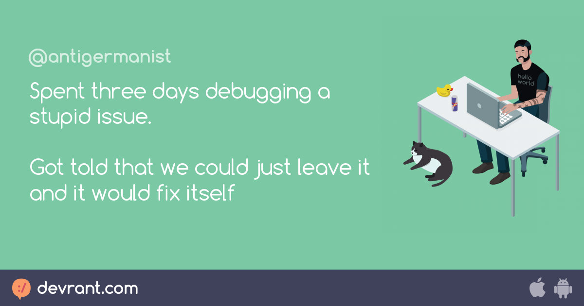 Spent three days debugging a stupid issue. Got told that we could just leave it and it would fix ...
