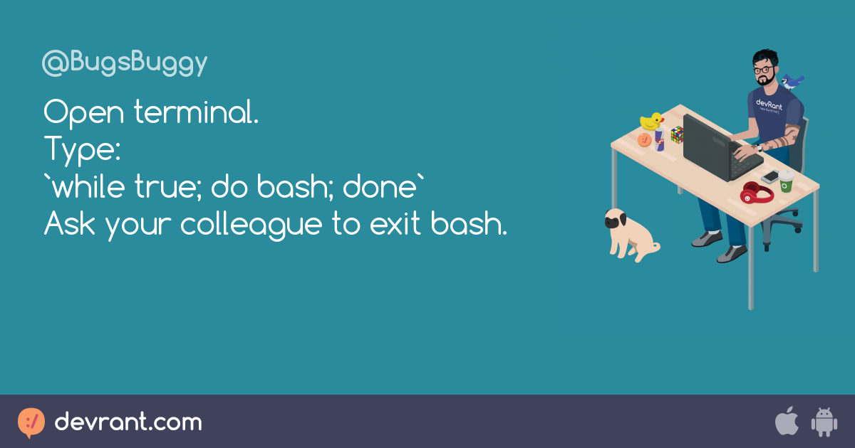 Terminal Open Terminal Type `while True Do Bash Done` Ask Your Colleague To Exit Bash