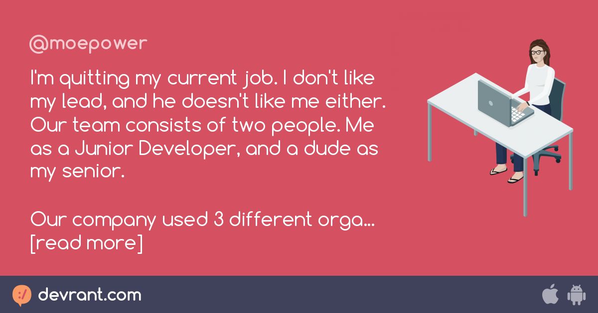company - I'm quitting my current job. I don't like my lead, and he doesn't like me either. Our ...
